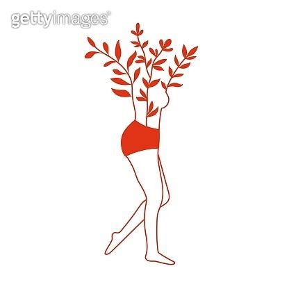 Abstract Vector Illustration With Female Body And Twigs With Red Leaves