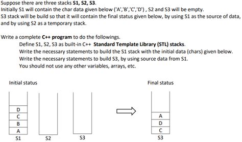 solved suppose there are three stacks s1 s2 s3 initially
