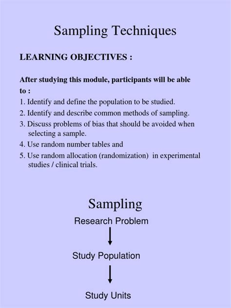 sampling techniques learning objectives pdf sampling statistics clinical trial