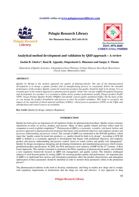 pdf analytical method development and validation by qbd approach a review