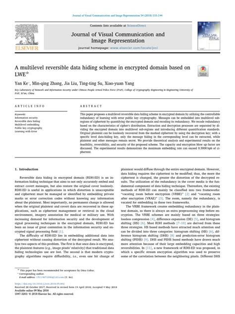 multilevel reversible data hiding pdf cryptography encryption