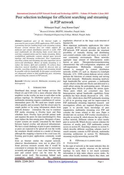 pdf peer selection technique for efficient searching and streaming in p2p network