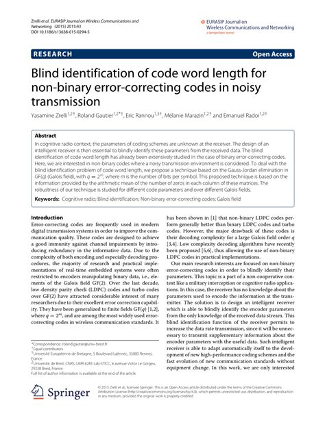 pdf blind identification of code word length for non binary error correcting codes in noisy