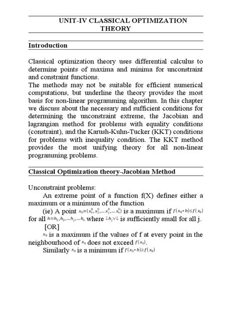 unit iv classical optimization theory x x x x f x h h h h h h x x f x x