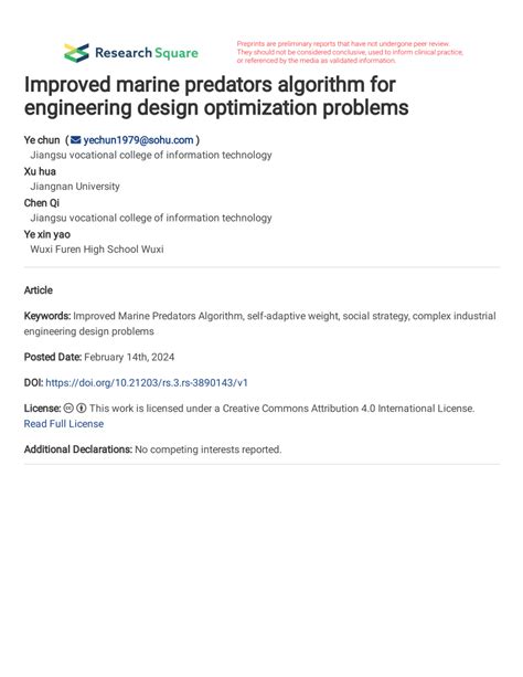 pdf improved marine predators algorithm for engineering design optimization problems