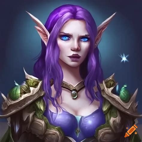 Night Elf Female Druid In Moonlight Blue Eyes Purple Hair