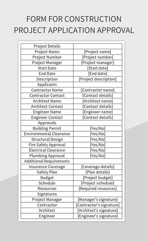 Form For Construction Project Application Approval Excel Template And