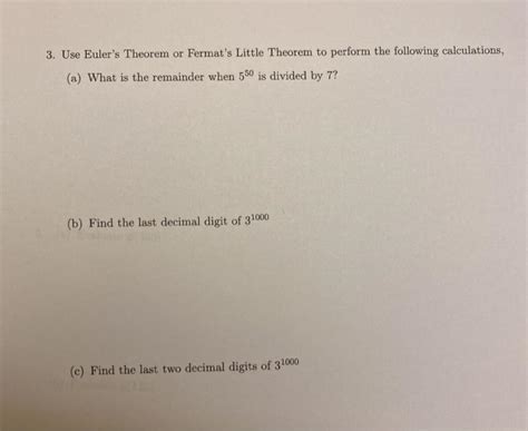 solved 3 use euler s theorem or fermat s little theorem to