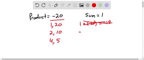 solved find the pair of integers whose product and sum are given product 20 sum 1