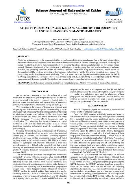 pdf affinity propagation and k means algorithm for document clustering based on semantic