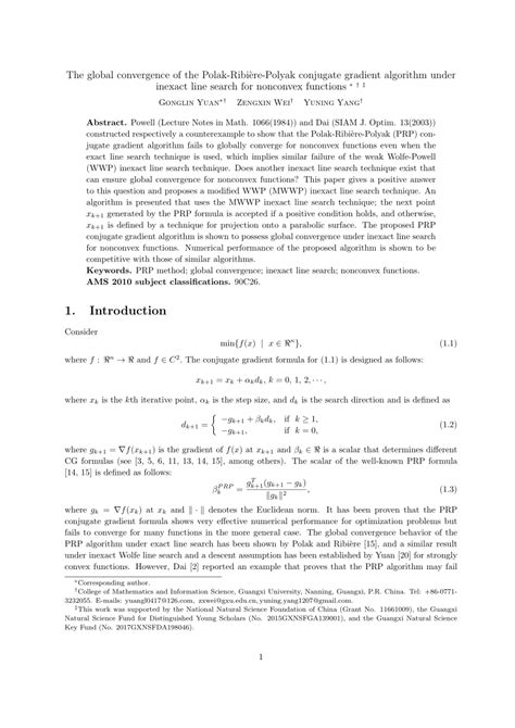 pdf the global convergence of the polak ribière polyak conjugate gradient algorithm under