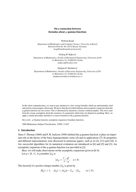 pdf on a connection between formulas about q gamma functions