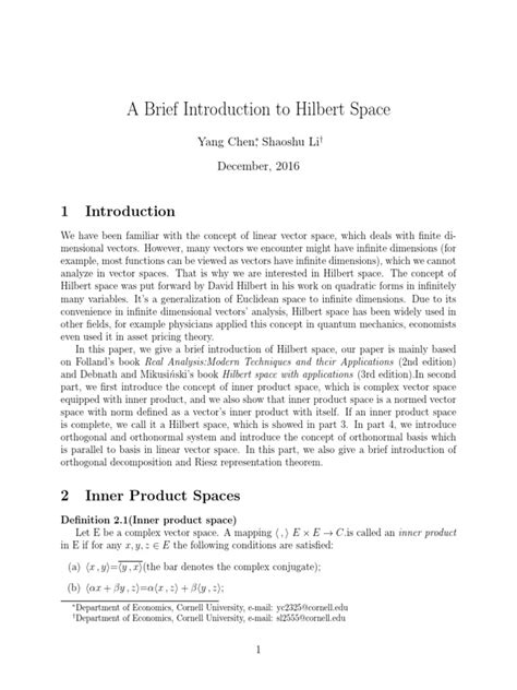 brief introduction to hilbert space pdf hilbert space basis linear algebra