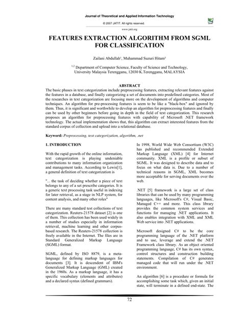 pdf features extraction algorithm from sgml for classification