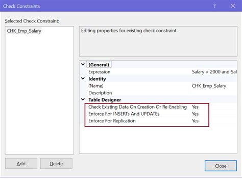 SQL Server Check Constraints Create Edit Enable Disable