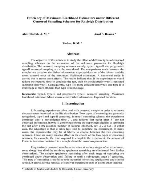efficiency of maximum likelihood estimators under different