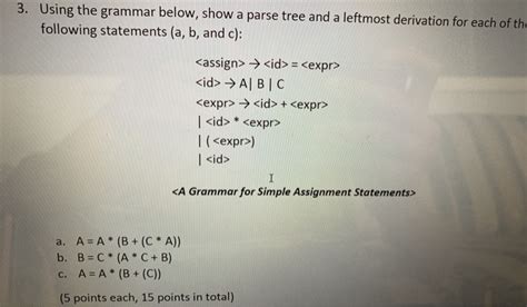 solved 3 using the grammar below show a parse tree and a