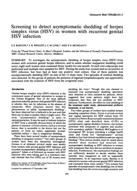 pdf screening to detect asymptomatic shedding of herpes simplex virus hsv in women with