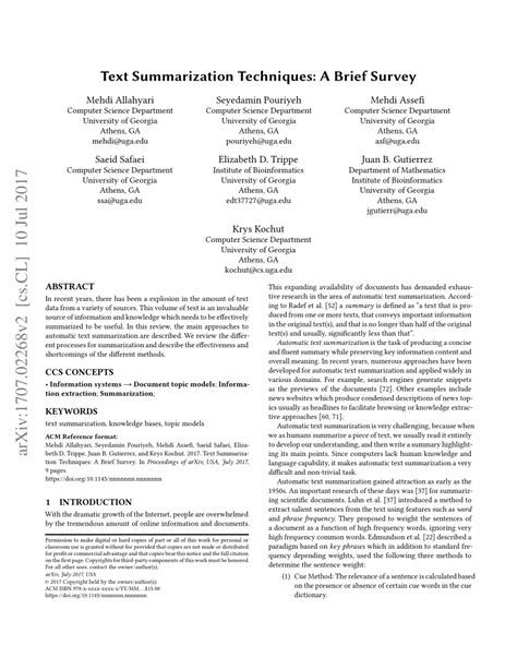 pdf text summarization techniques a brief survey