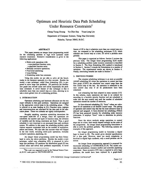 optimum and heuristic data path scheduling under resource constraints pdf mathematical
