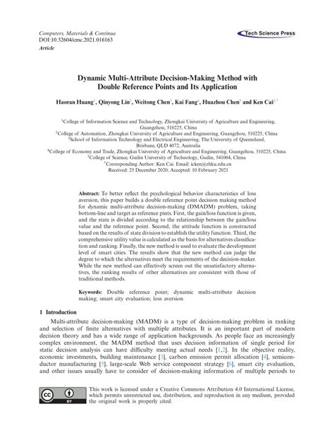 pdf dynamic multi attribute decision making method with double reference points and its