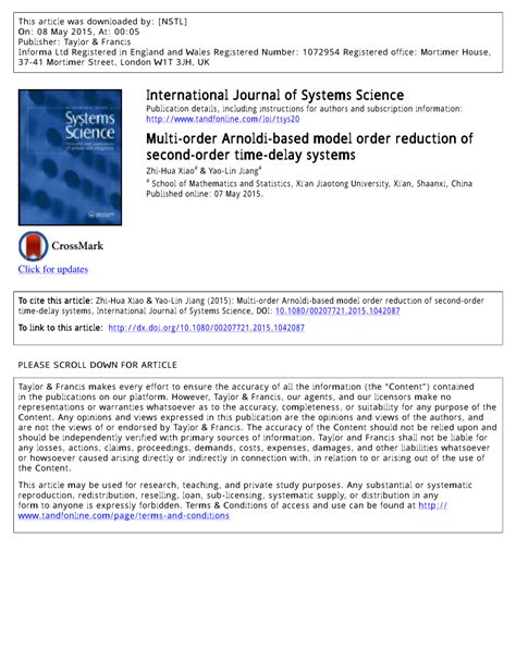 pdf multi order arnoldi based model order reduction of second order time delay systems