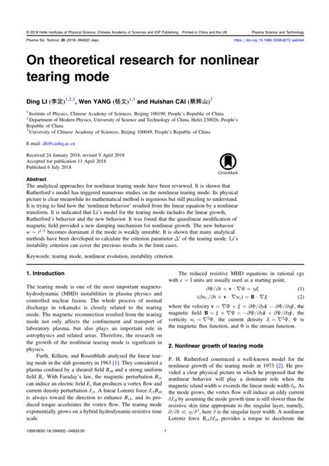 pdf on theoretical research for nonlinear tearing mode