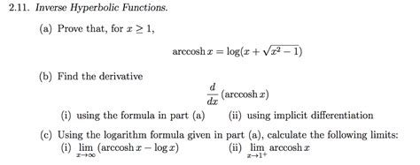 solved 2 11 inverse hyperbolic functions a prove that