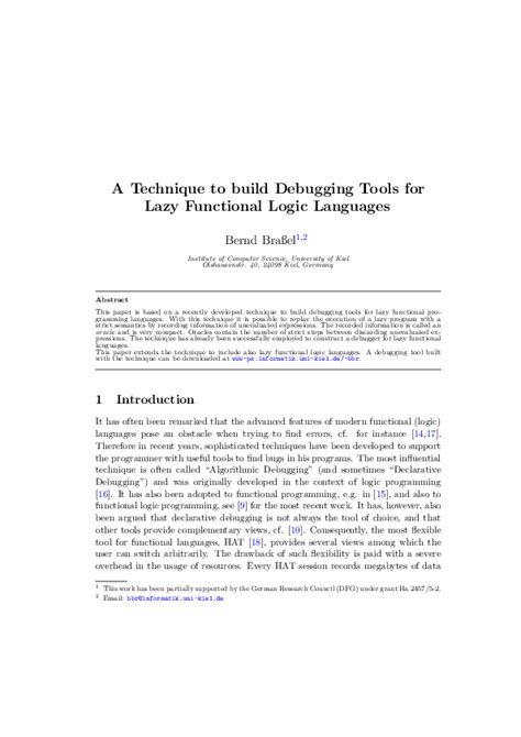 pdf a technique to build debugging tools for lazy functional logic languages bernd braßel