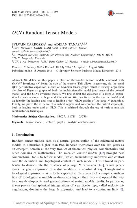 o n random tensor models