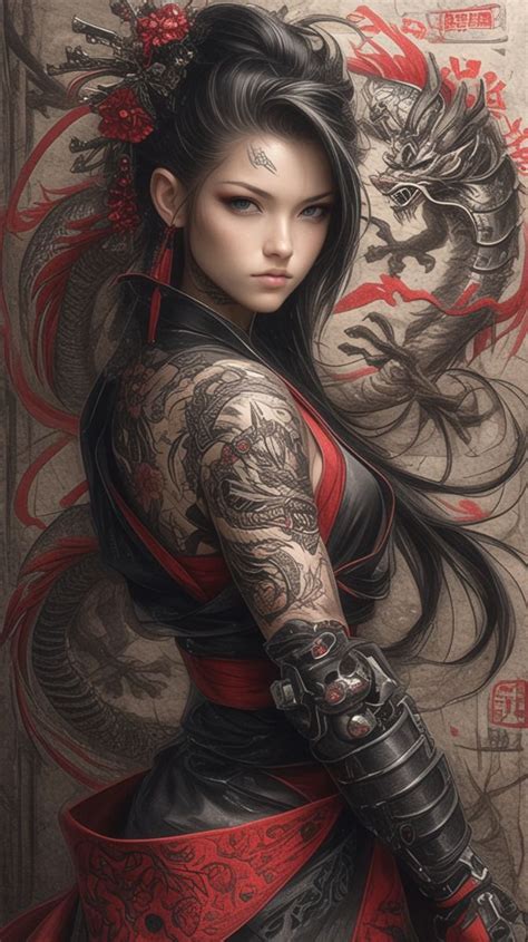 Pin On Art Girl In 2024 Female Samurai Art Female Samurai Tattoo Female Warrior Tattoo