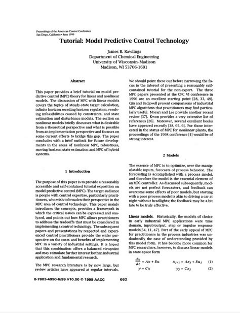 tutorial model predictive control technology pdf mathematical optimization control theory