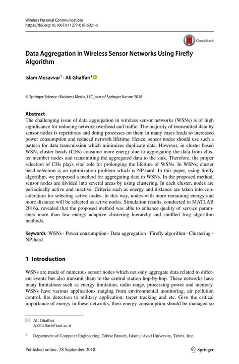 pdf data aggregation in wireless sensor networks using firefly algorithm