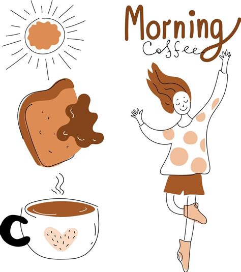 Young Men And Women Have Breakfast Togetherweekend Morning Happy Couple Morning Coffee Vector