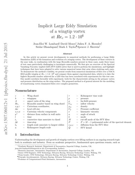 pdf implicit large eddy simulation of a wingtip vortex