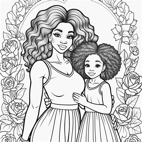 Beautiful Black Mommy And Me Coloring Page For Valentines Day Fun Muse Ai