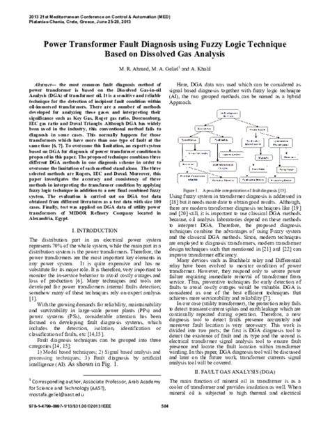 pdf power transformer fault diagnosis using fuzzy logic technique based on dissolved gas