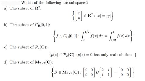 solved which of the following are subspaces a the subset
