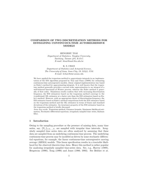 pdf comparison of two discretization methods for estimating continuous time autoregressive models