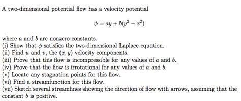 solved a two dimensional potential flow has a velocity