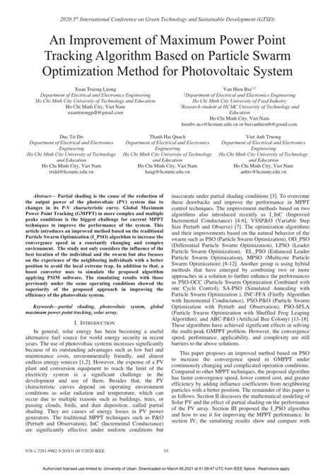 pdf an improvement of maximum power point tracking algorithm based on particle swarm