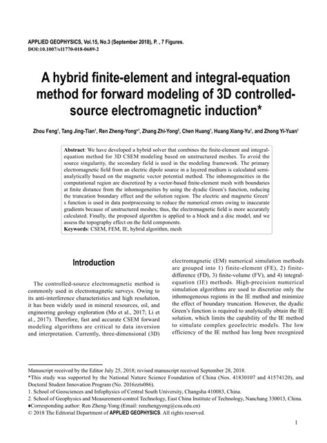 pdf a hybrid finite element and integral equation method for forward modeling of 3d controlled