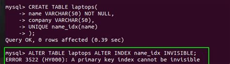 mysql invisible index mysqlcode