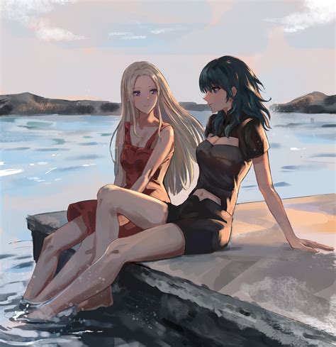 Safebooru 2girls Bangs Barefoot Blonde Hair Blue Eyes Breasts Byleth Fire Emblem Byleth