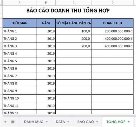 Mẫu báo cáo doanh thu bán hàng bằng Excel mới nhất bởi Anh Ngọc