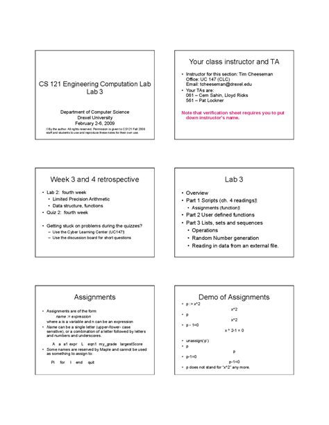 engineering computation laboratory lecture slides cs 121 docsity