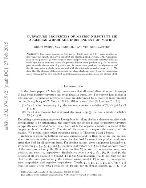pdf curvature properties of metric nilpotent lie algebras which are independent of metric