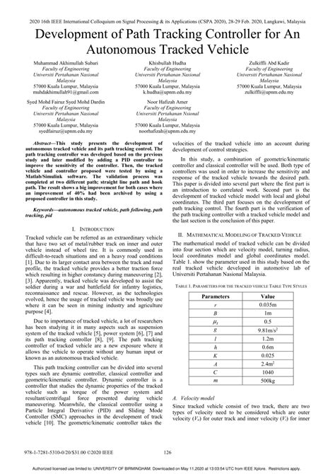 pdf development of path tracking controller for an autonomous tracked vehicle