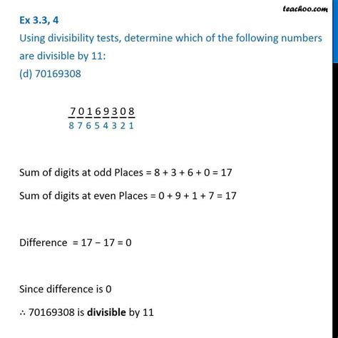 is 70169308 number divisible by 11 check using divisibility tests