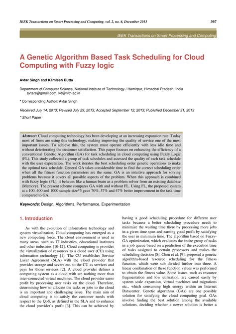 pdf a genetic algorithm based task scheduling for cloud computing with fuzzy logic